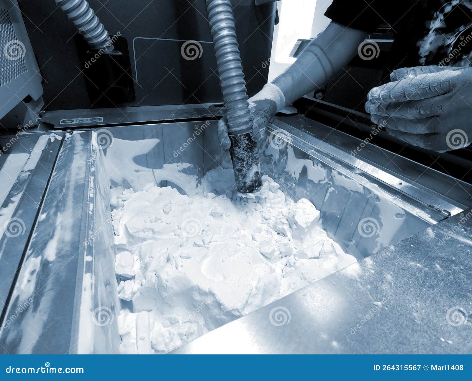 Worker Taking Out Models of White Polyamide Powder and Cleaning Them ...