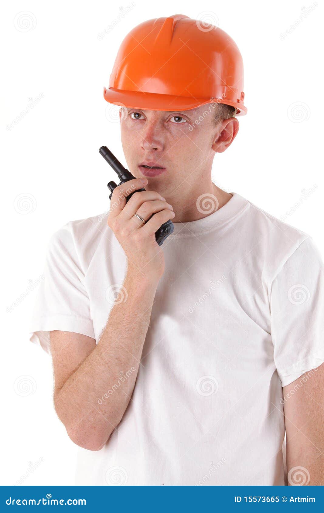 Worker Talking On Portable UHF Radio Transceiver Royalty-Free Stock ...