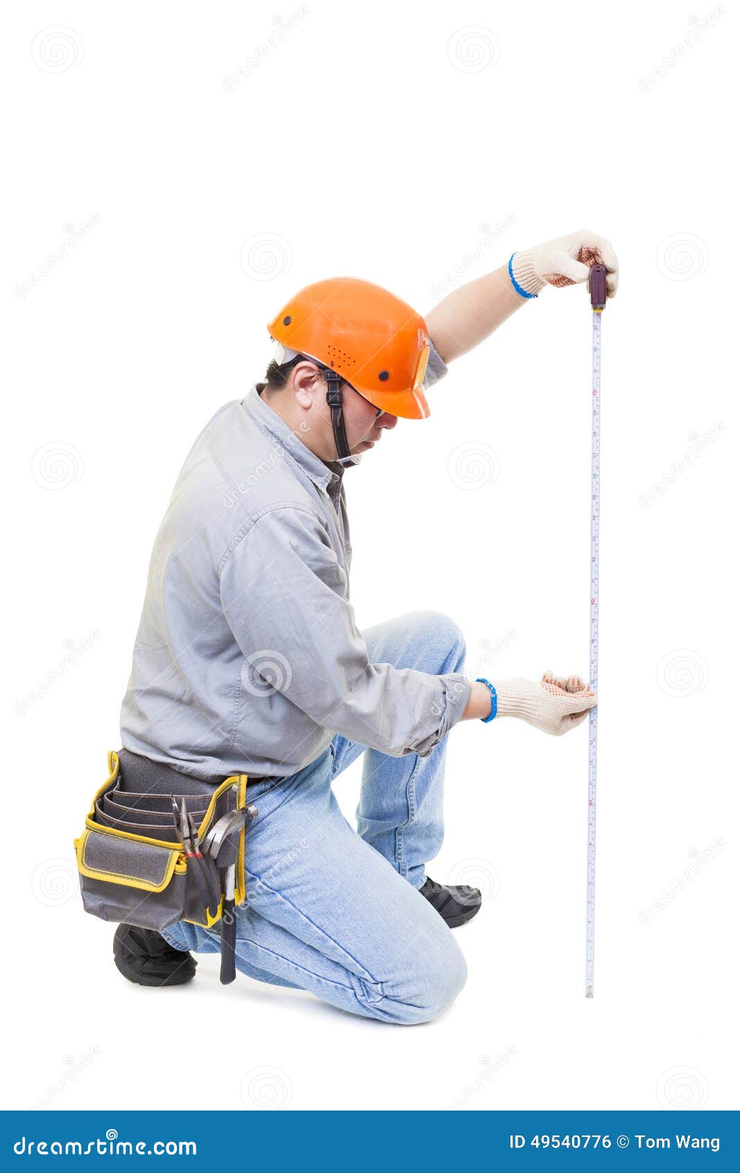 Worker with a Tape Measure Isolated Stock Photo - Image of male, helmet ...