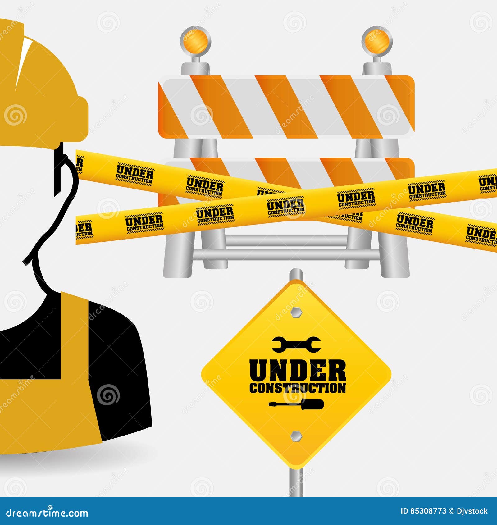 Worker Tape Under Construction Sing Stock Illustration - Illustration ...