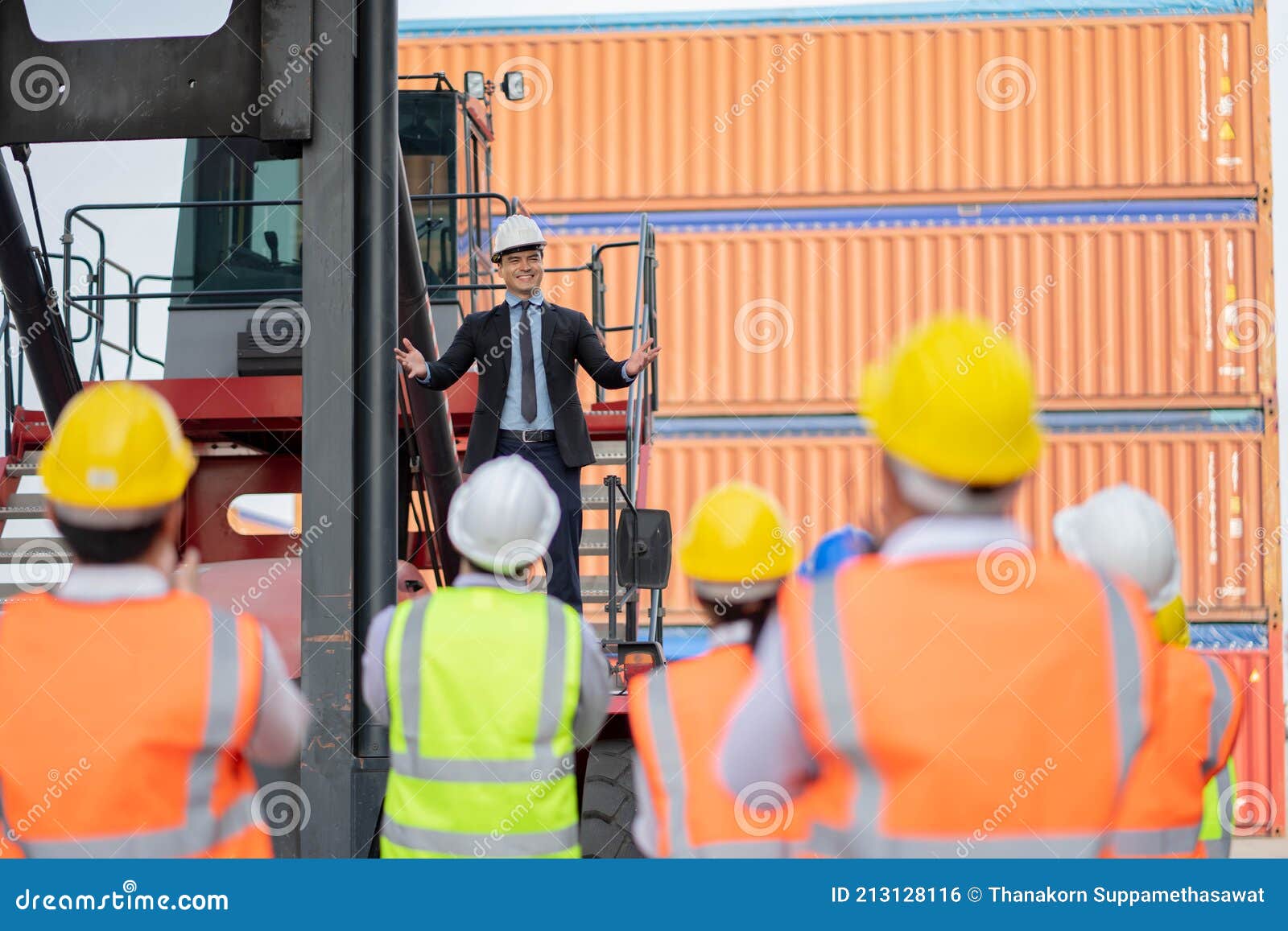 Worker Team Meeting and Training, Logistics and Transportation Business ...