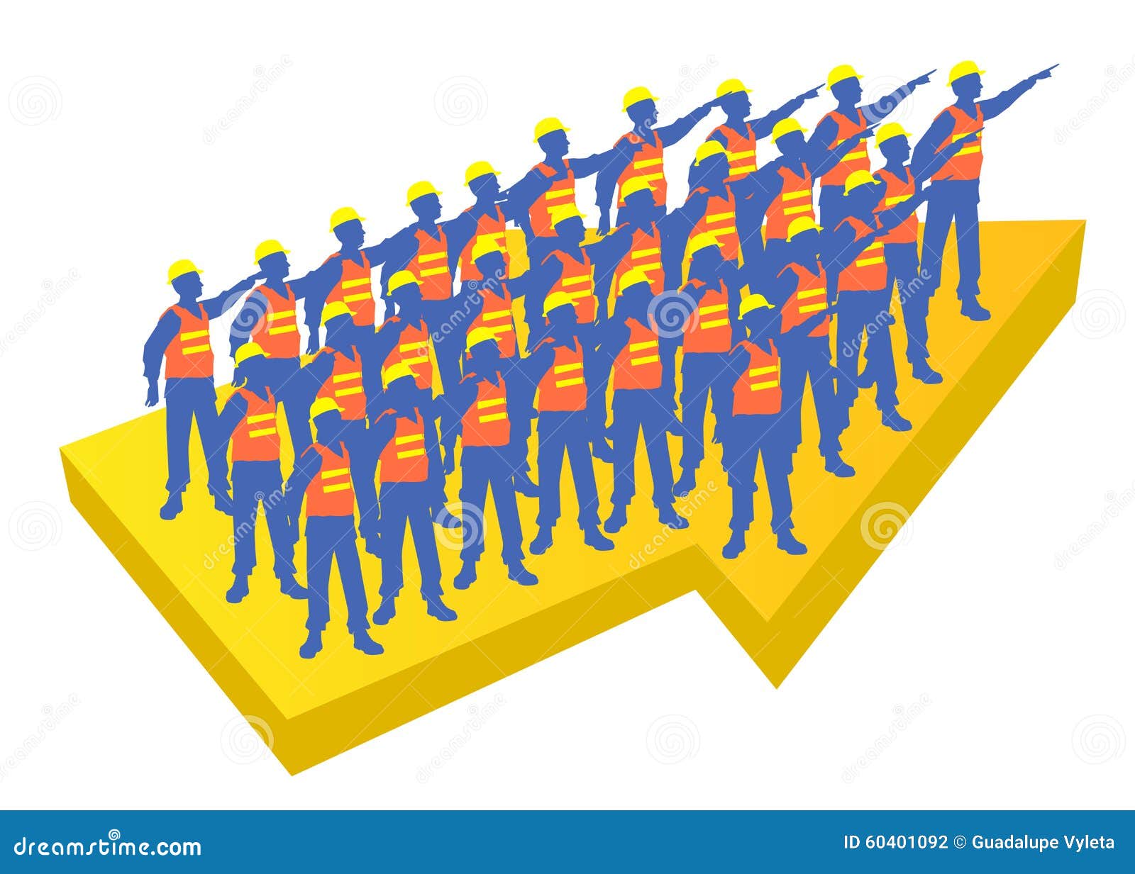 Worker Team Pointing To the Same Direction upon an Yellow Arrow Stock ...