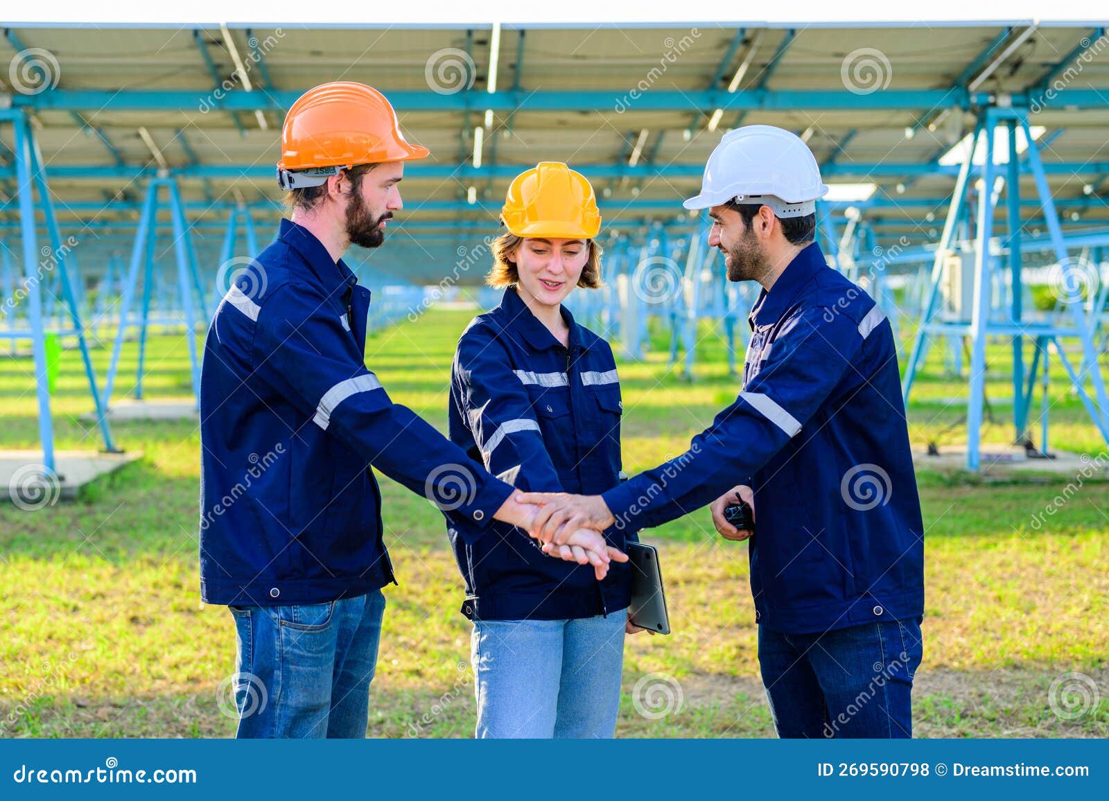 Worker Team Success with Solar Panel Stock Photo - Image of engineer ...