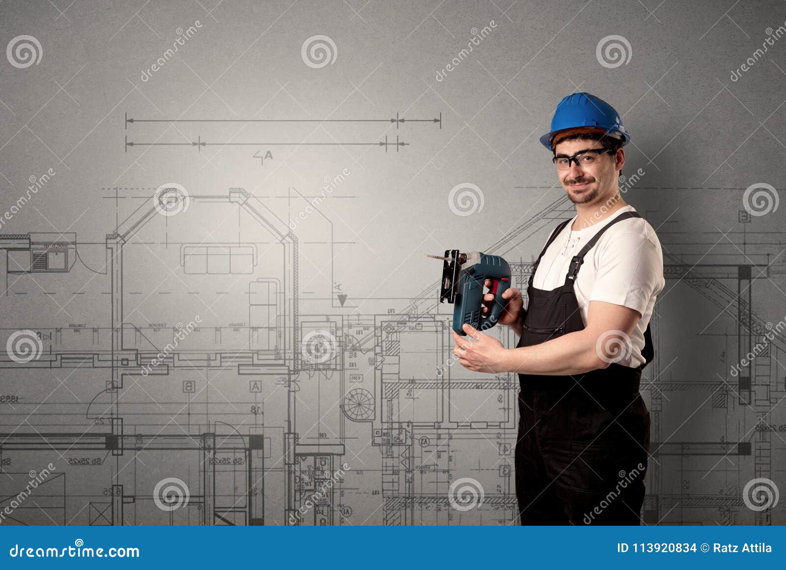 Worker with Technical Drawing. Stock Photo - Image of architecture ...