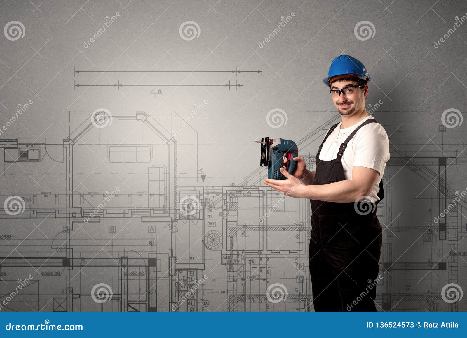Worker with Technical Drawing. Stock Image - Image of repair ...