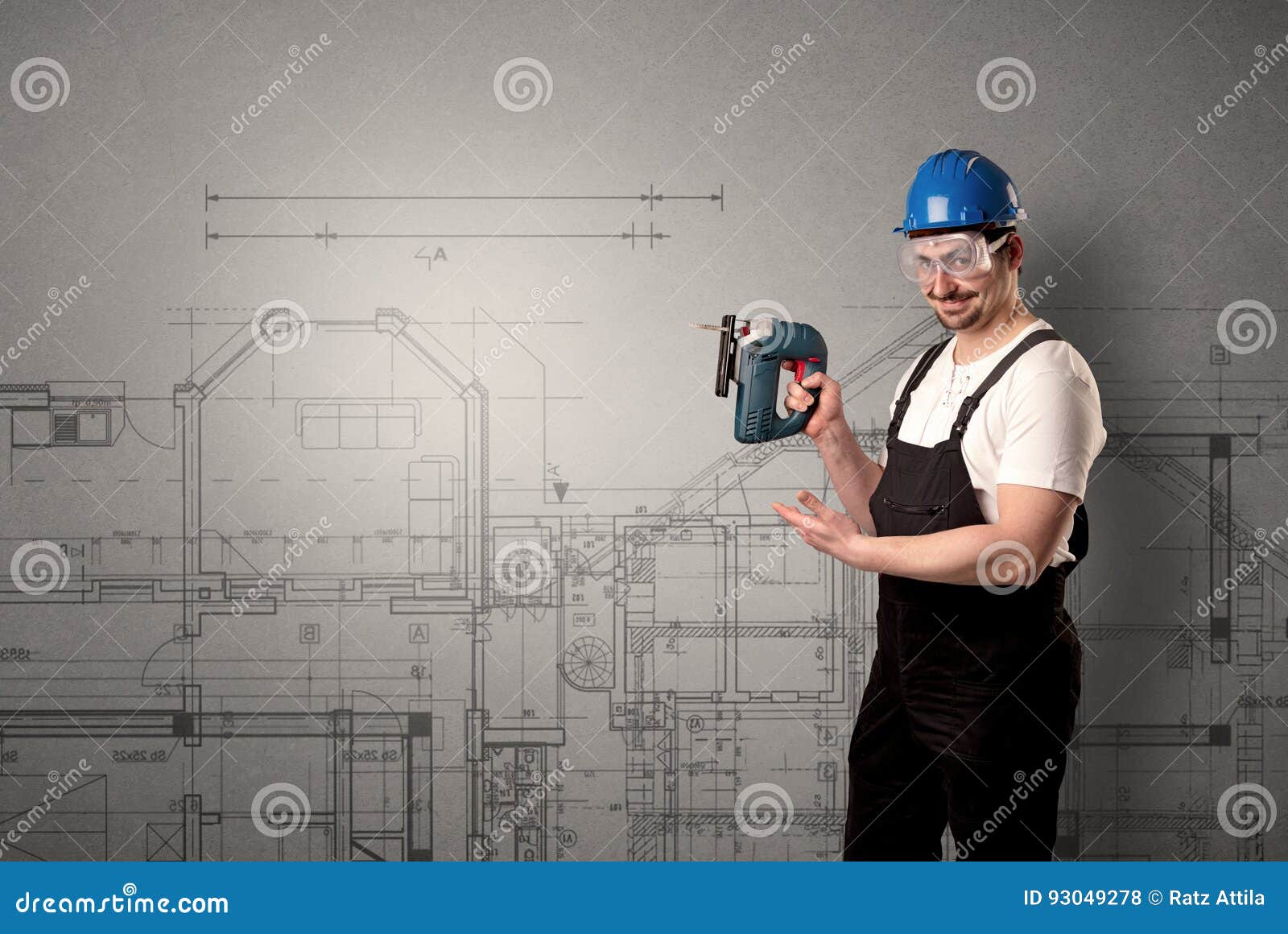 Worker with Technical Drawing. Stock Photo - Image of occupation ...
