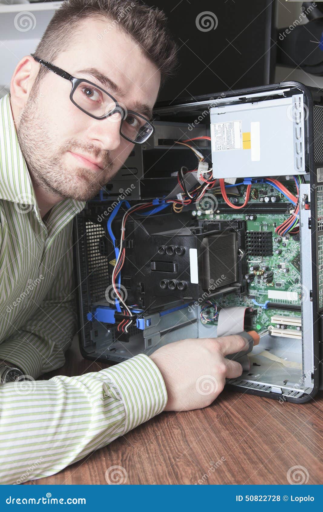 Worker Technician at Work with Computer Stock Photo - Image of ...