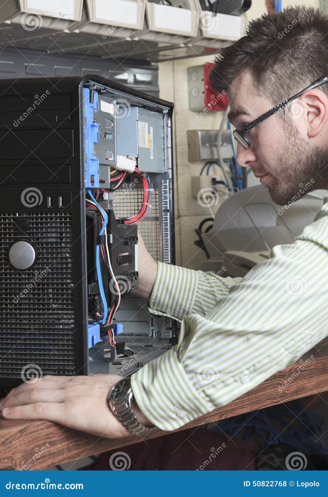 Worker Technician at Work with Computer Stock Photo - Image of ...
