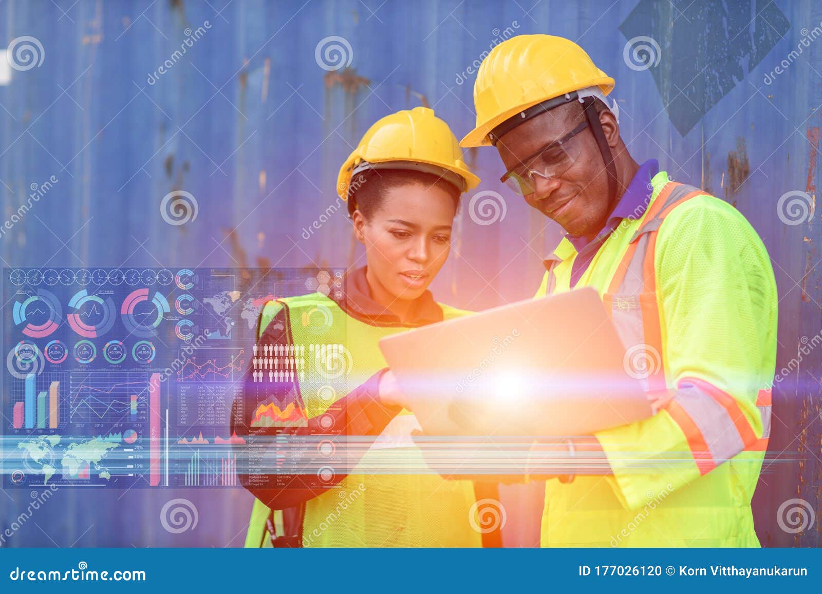 Worker With Technology For Helping Work Logistic Control Loading ...