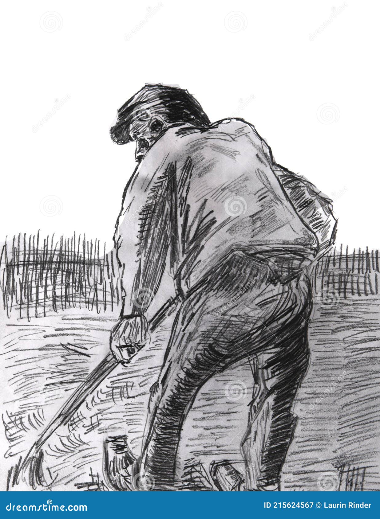 Worker Tending To the Fields Stock Image - Image of field, fieldspencil ...