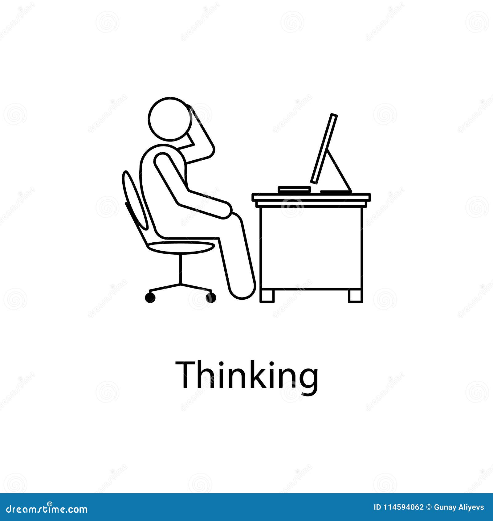 Worker is Thinking Icon. Element Man in Front of a Computer in the ...