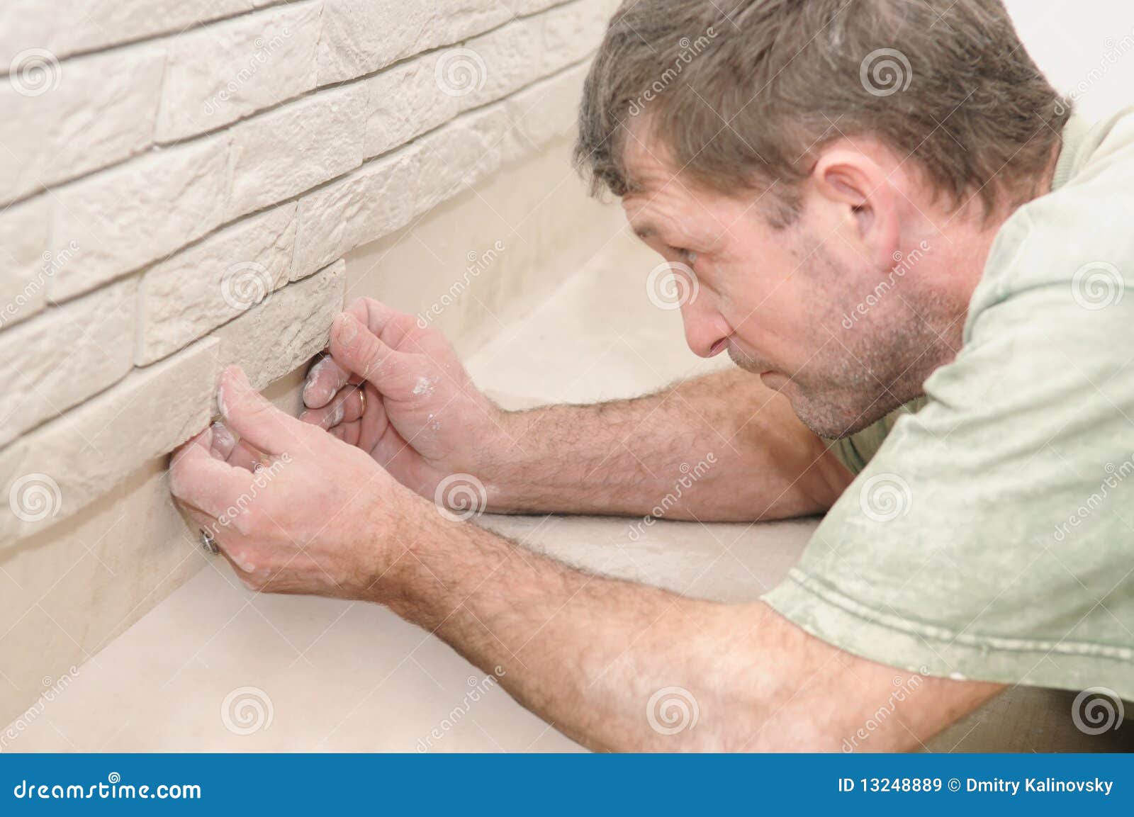 Worker Tiler at Wall Decoration Stock Image - Image of restoring, tiler ...