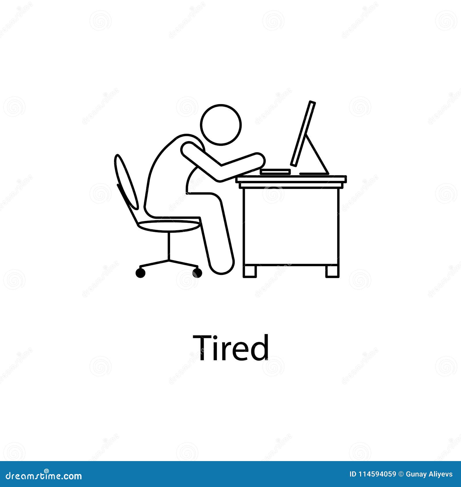Worker is Tired Icon. Element Man in Front of a Computer in the ...