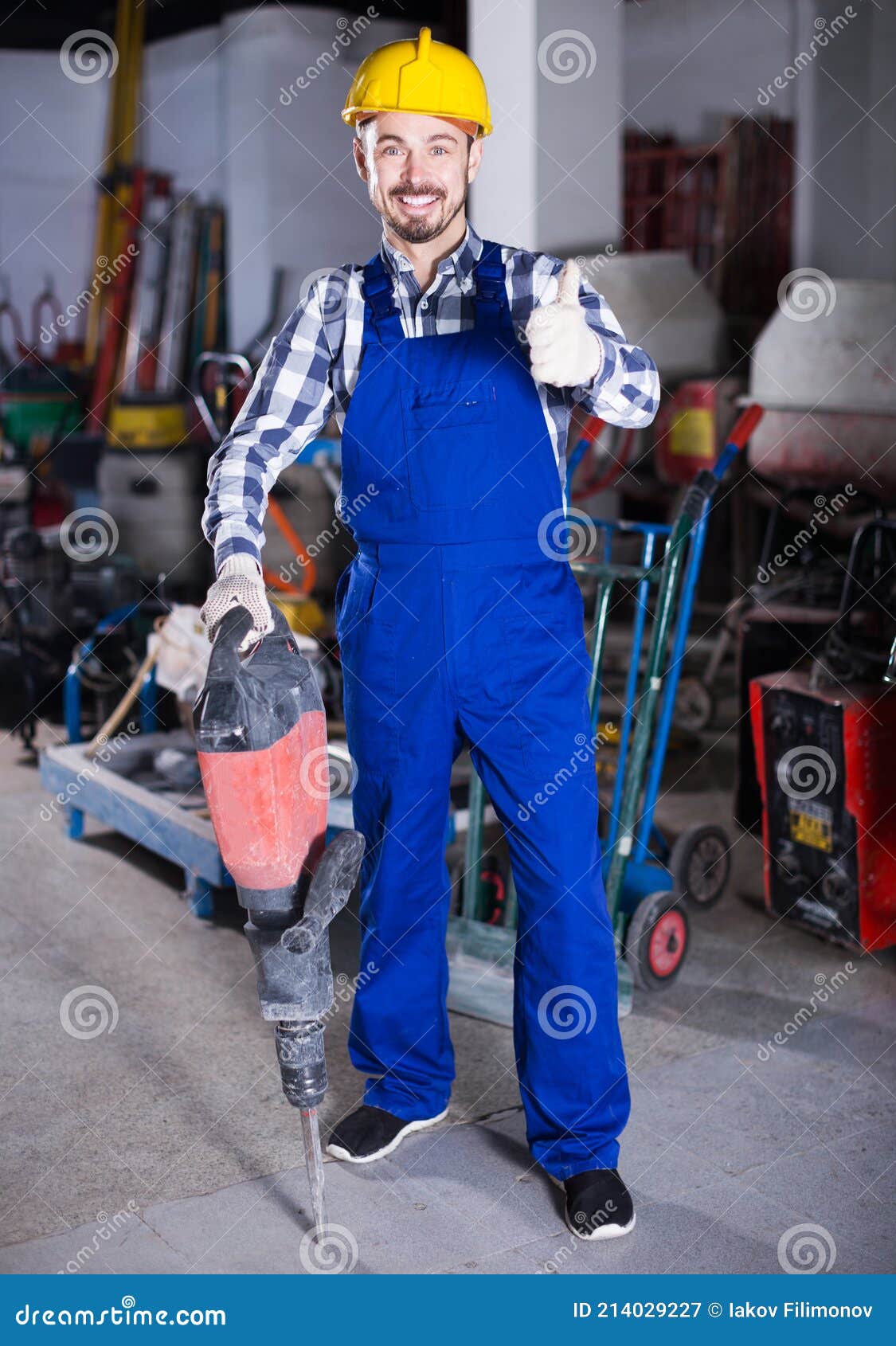 Worker To Work with Demolition Hammer Stock Image - Image of indoors ...