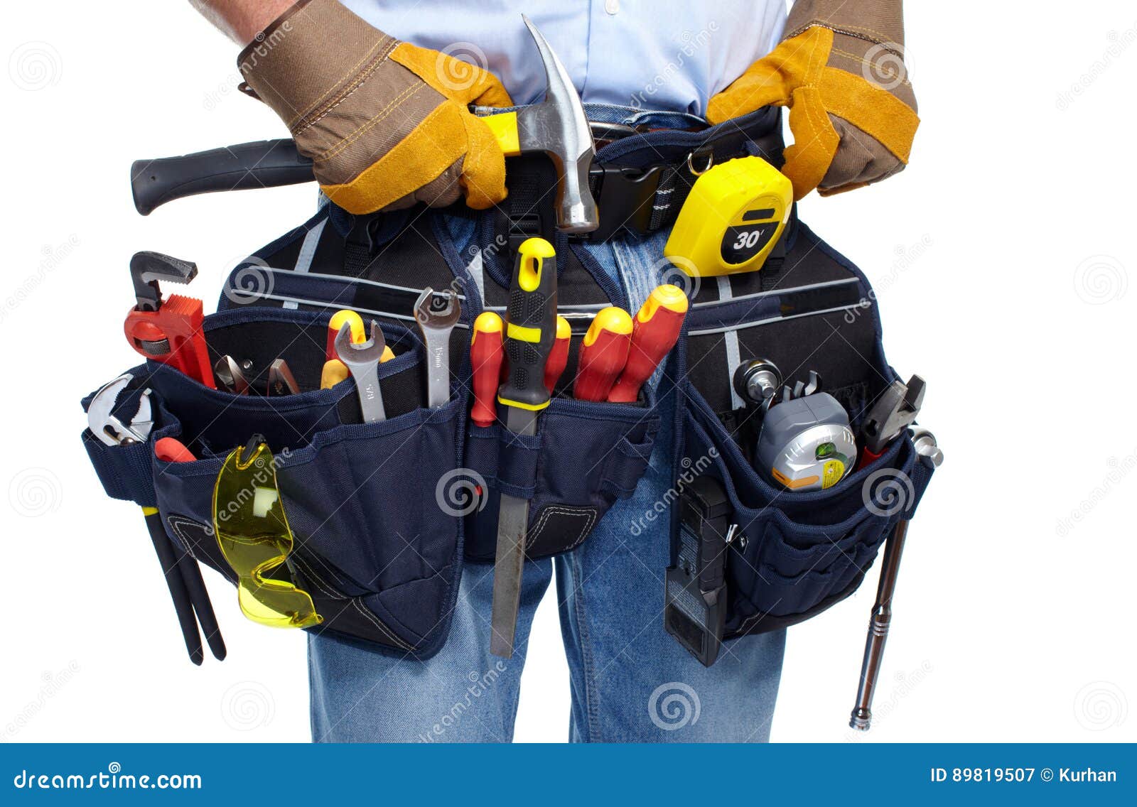 Worker with a tool belt. stock image. Image of occupation - 89819507