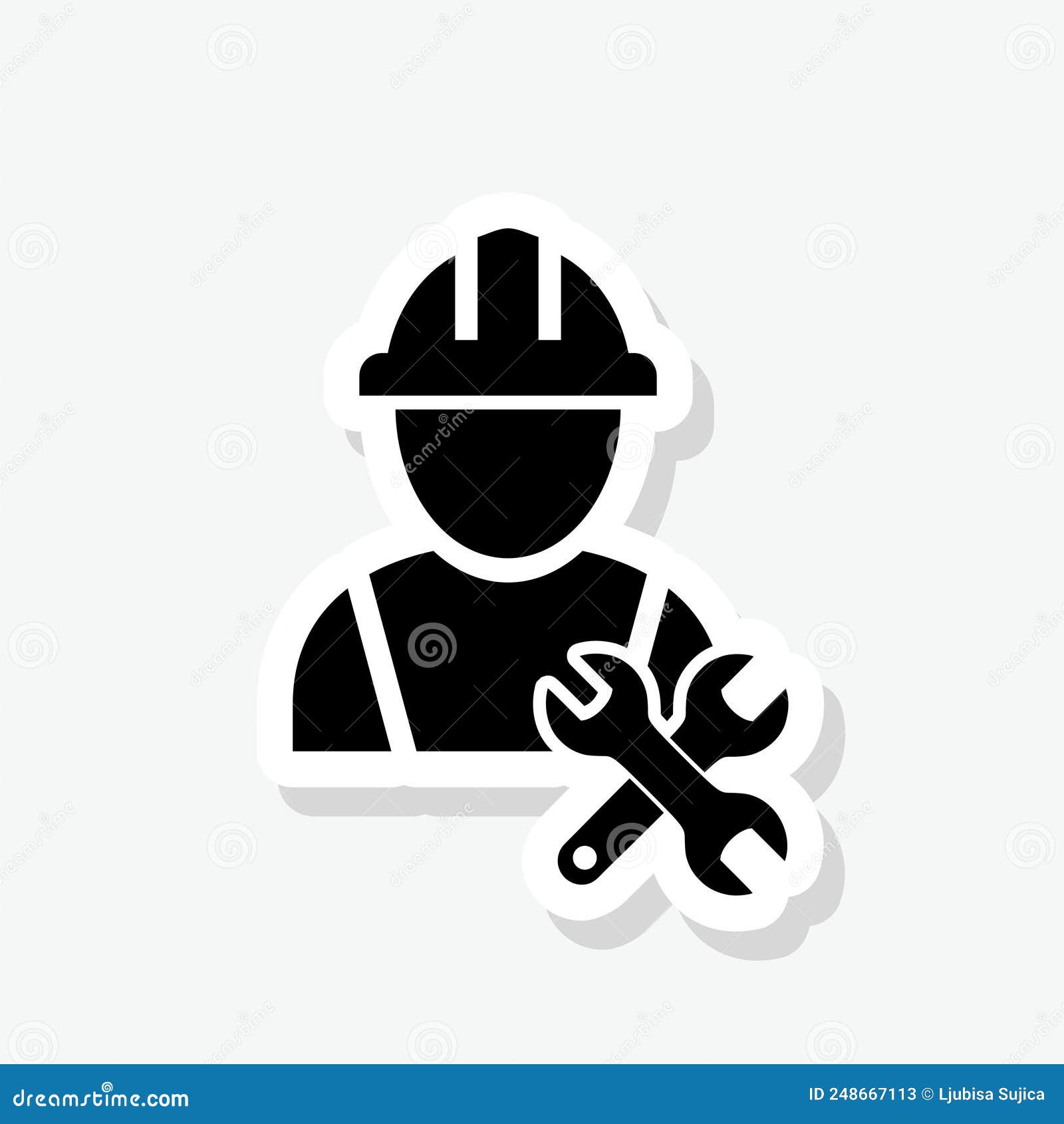 Worker with Tool Icon Sticker Sign for Mobile Concept and Web Design ...