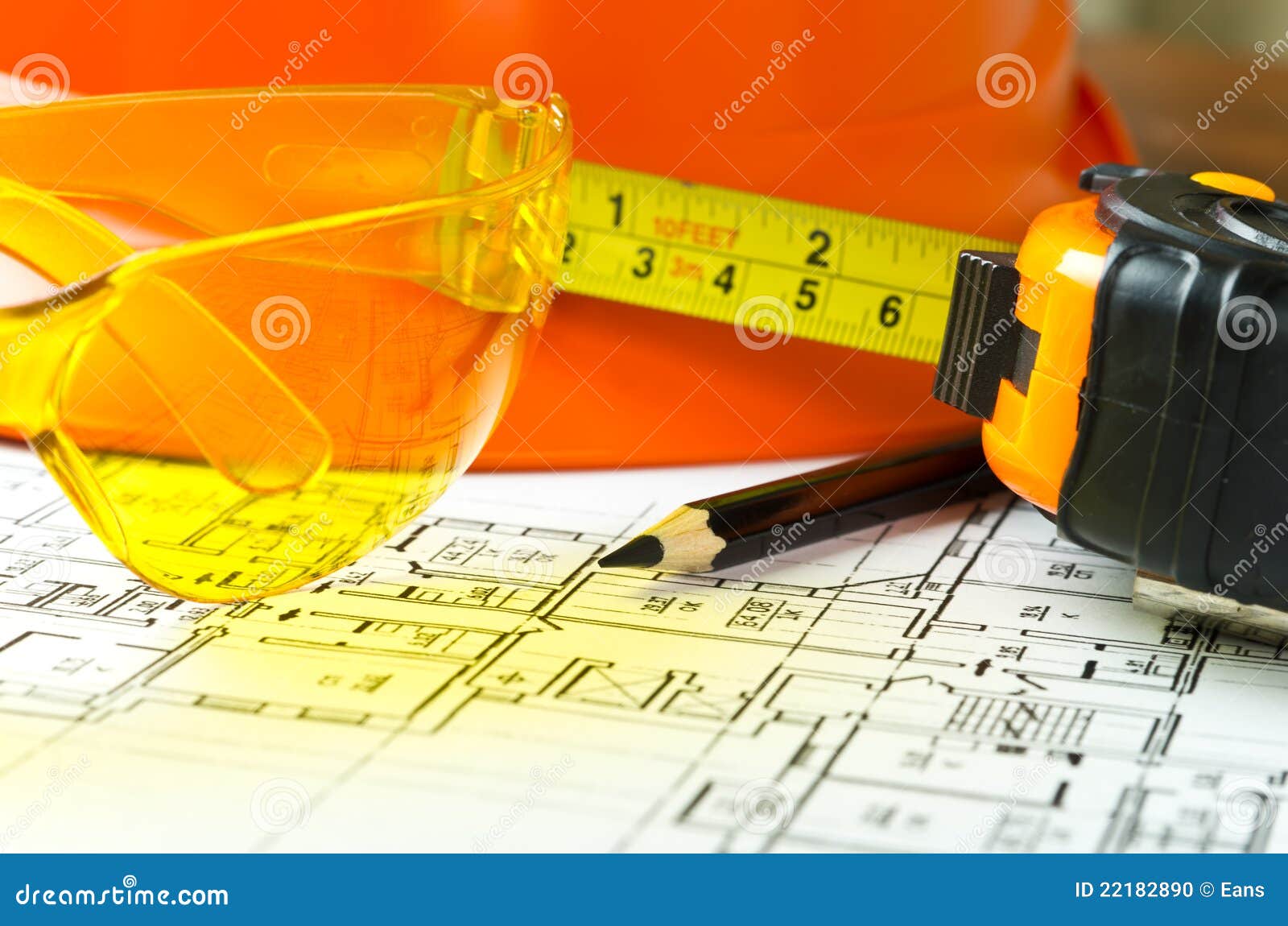 Worker tools stock photo. Image of plan, hardhat, architectural - 22182890