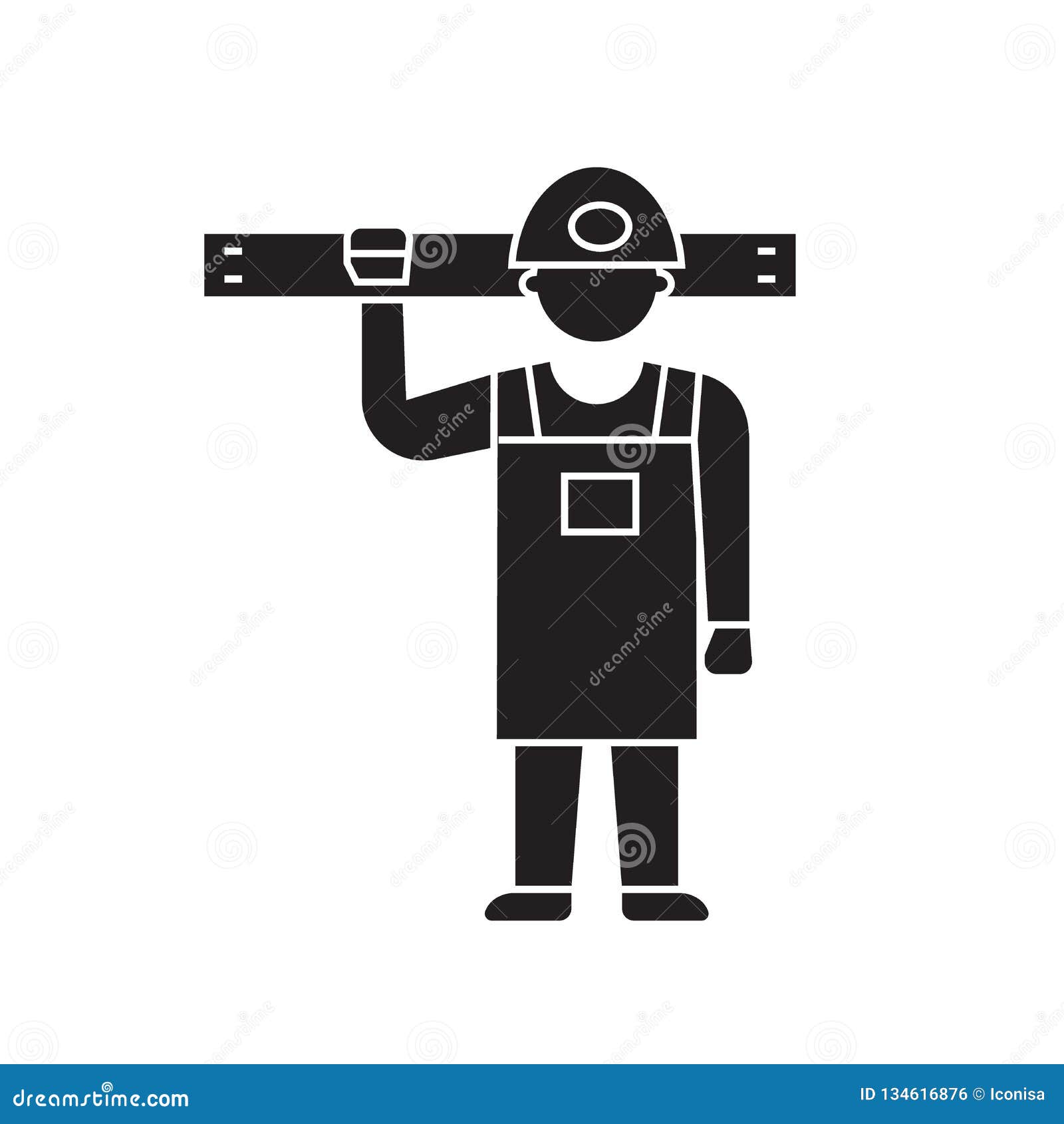 Worker with Tools Black Vector Concept Icon. Worker with Tools Flat ...