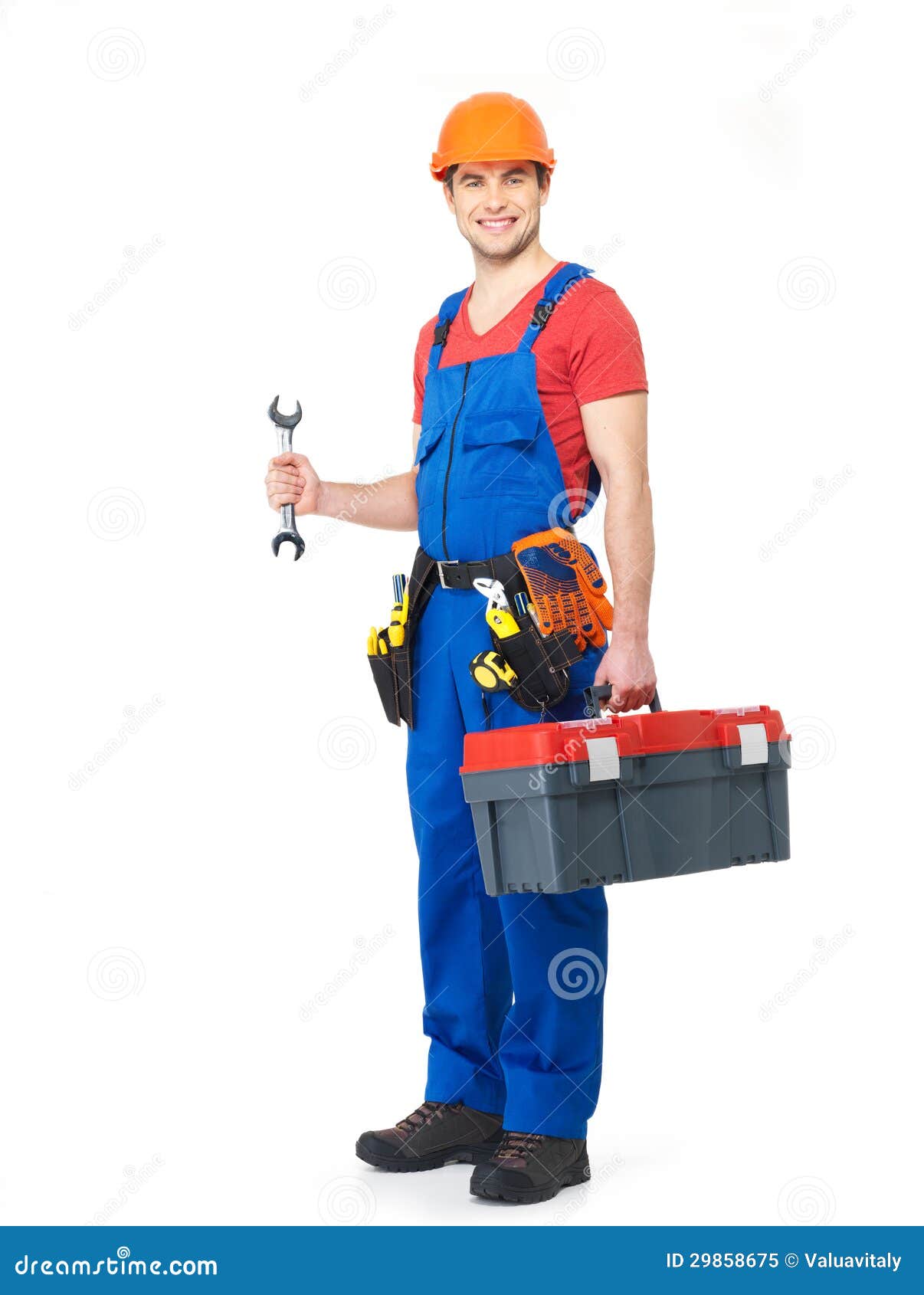 Worker with Tools Full Portrait Isolated Stock Image - Image of ...