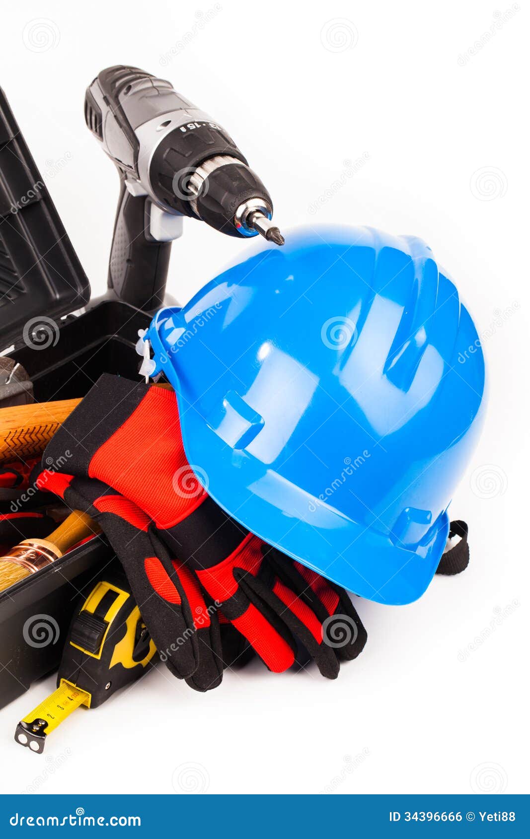 Worker Tools Isolated on White Stock Photo - Image of goggle, helmet ...
