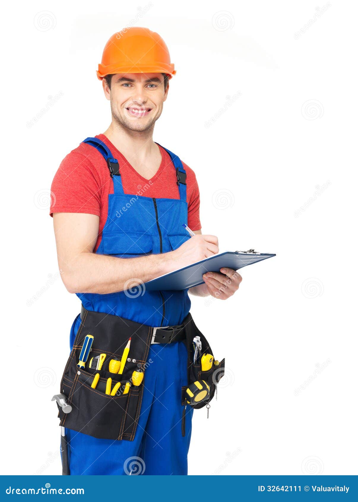 Worker with Tools, Planning and Writing the Note Stock Image - Image of ...