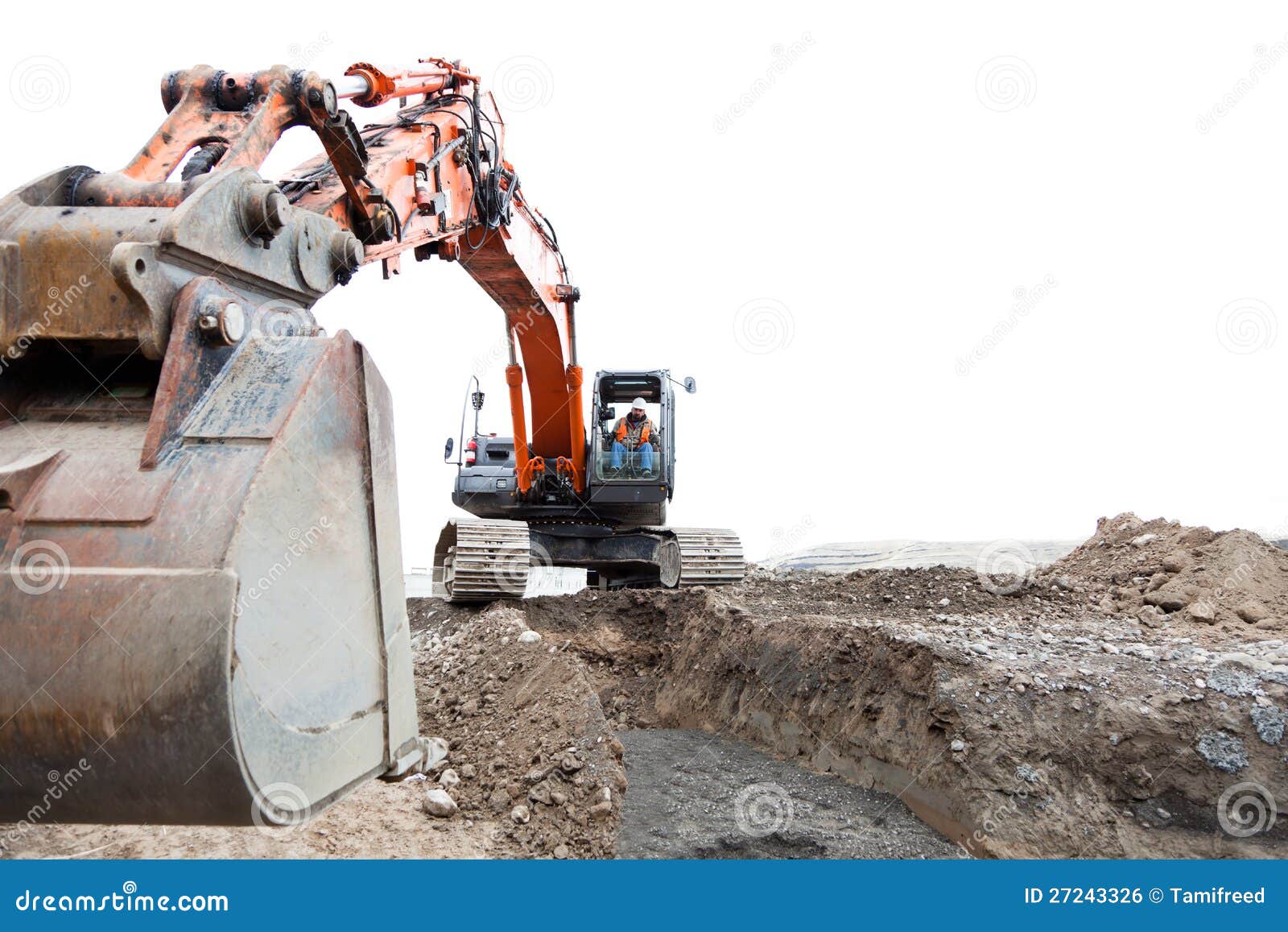 Worker in Track Hoe stock photo. Image of isolated, orange - 27243326