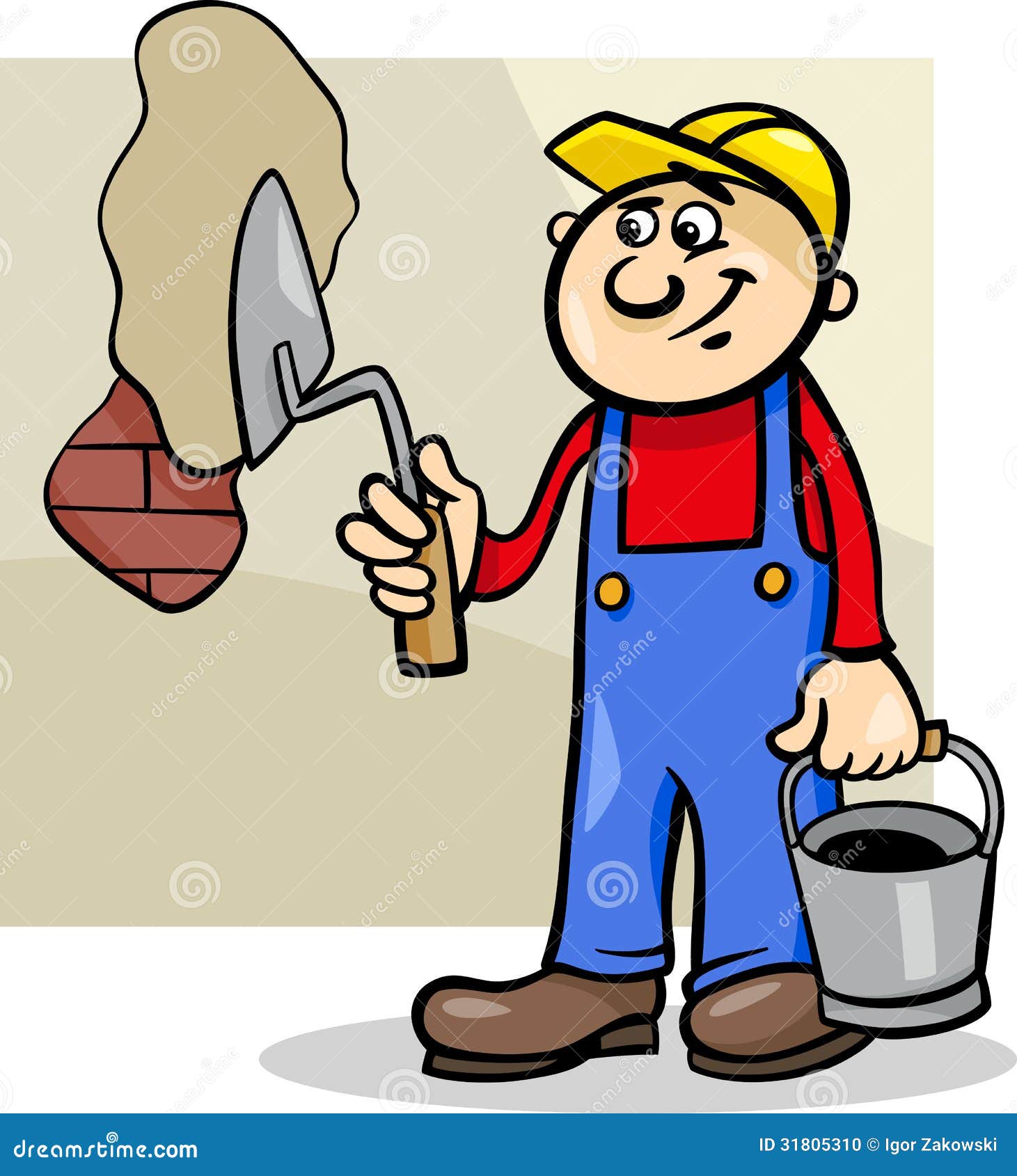 Worker with Trowel Cartoon Illustration Stock Vector - Illustration of ...