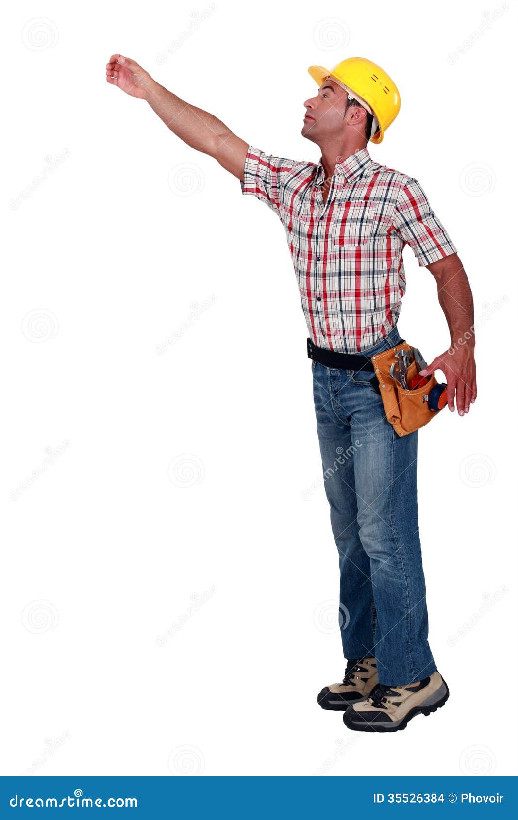 Worker Trying To Reach Upwards Stock Photo - Image of male, commercial ...
