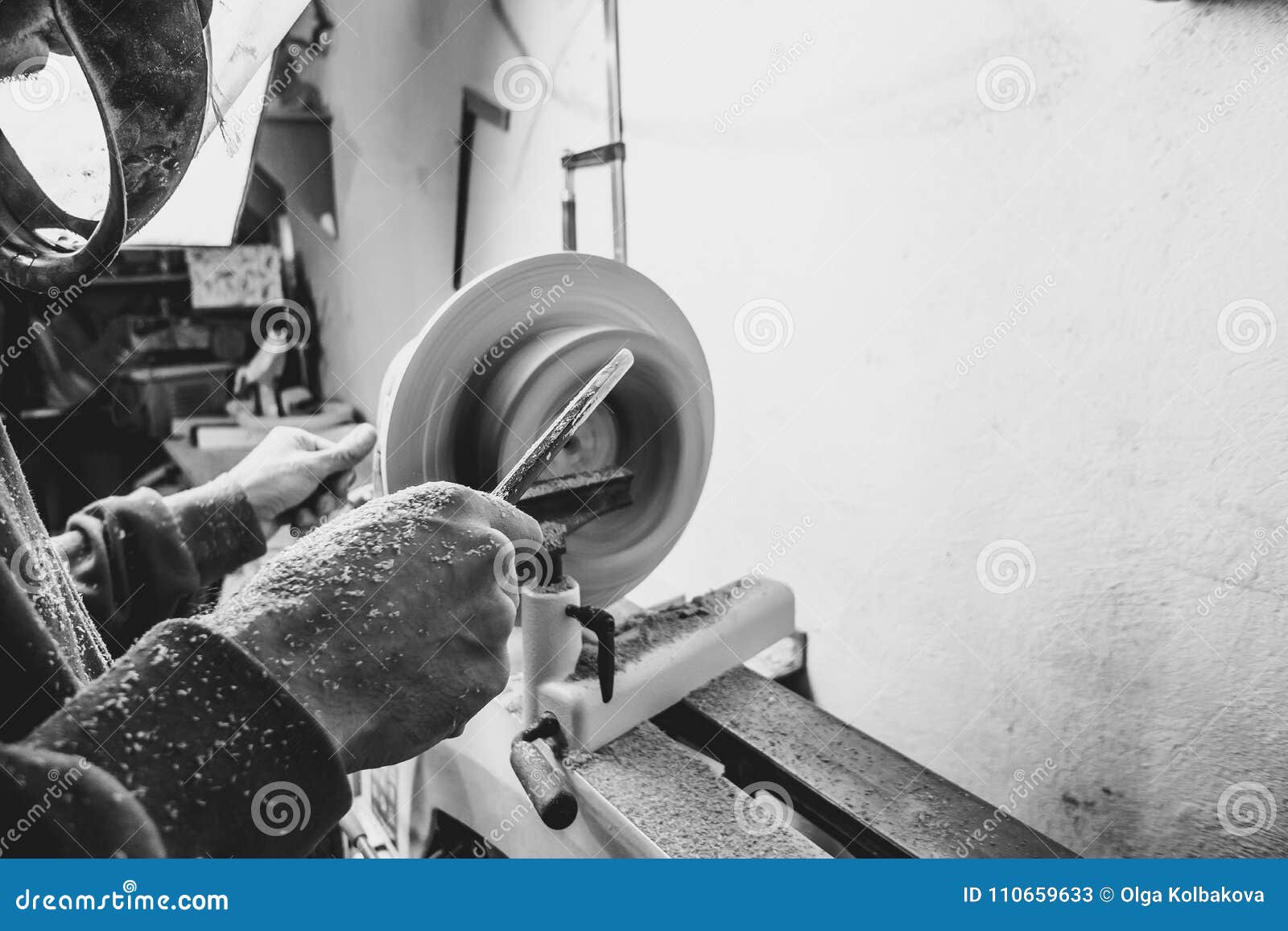 Lathe on a tree stock image. Image of craftsman, instrument - 110659633