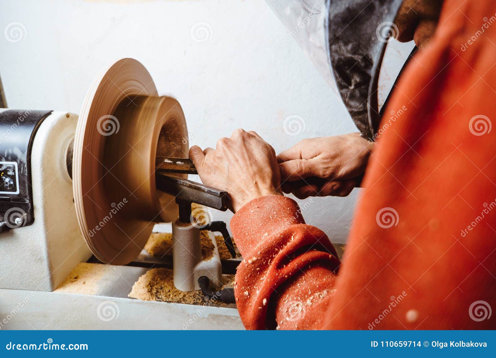 Lathe on a tree stock photo. Image of manual, blurred - 110659714