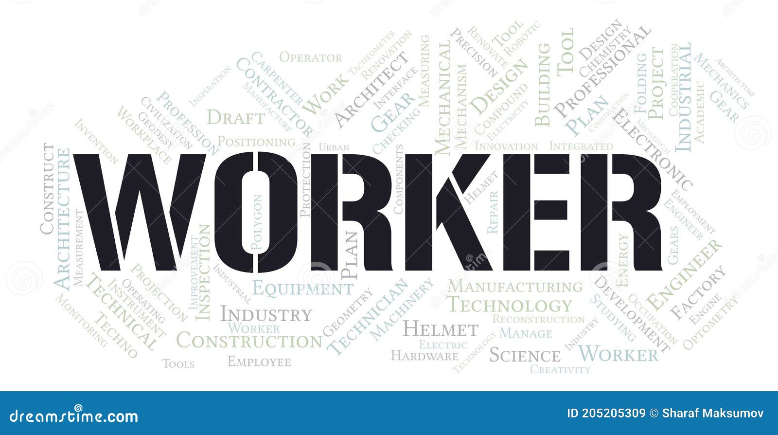Worker Typography Word Cloud Create with the Text only Stock ...