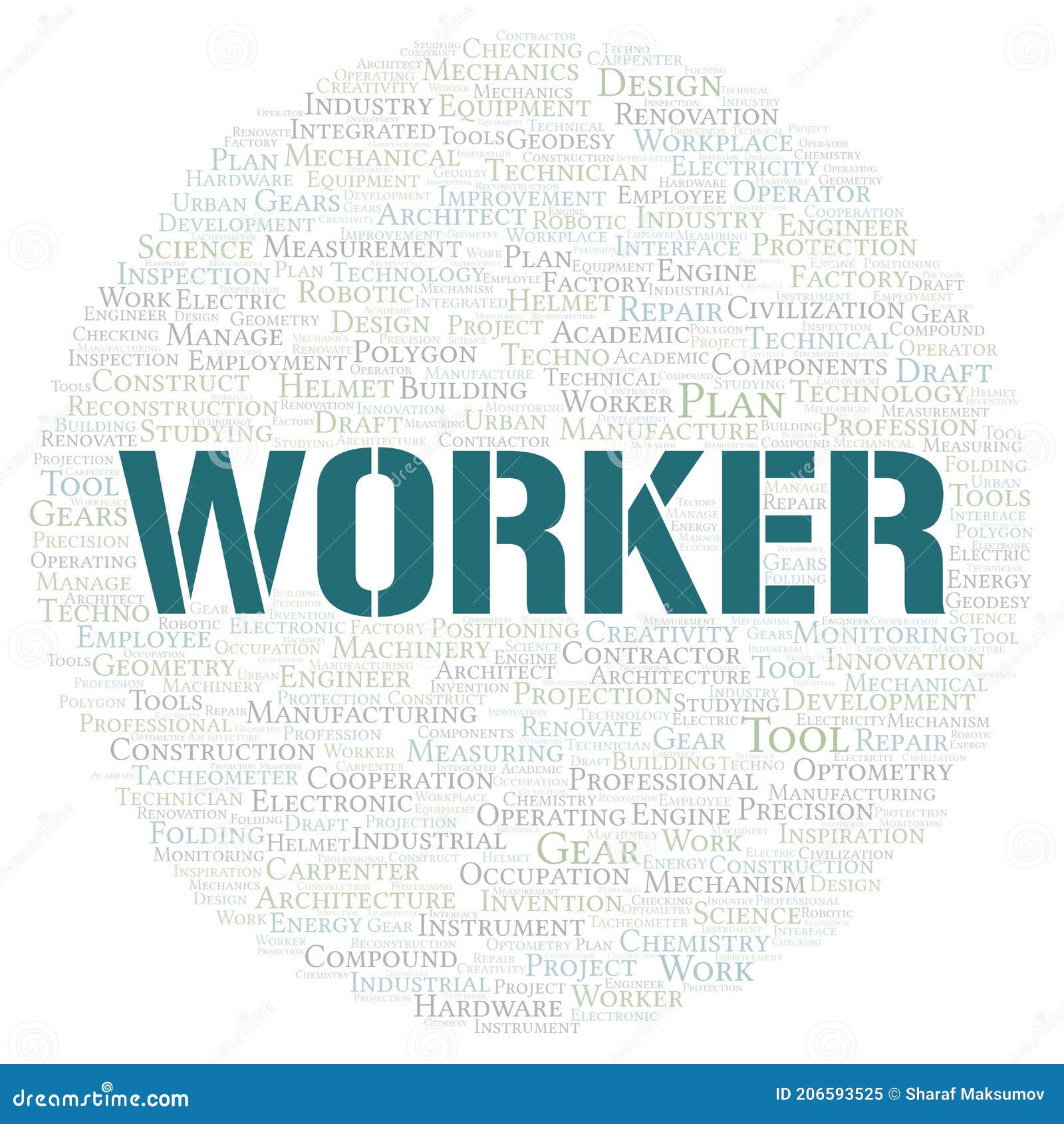 Worker Typography Word Cloud Create with the Text only Stock ...