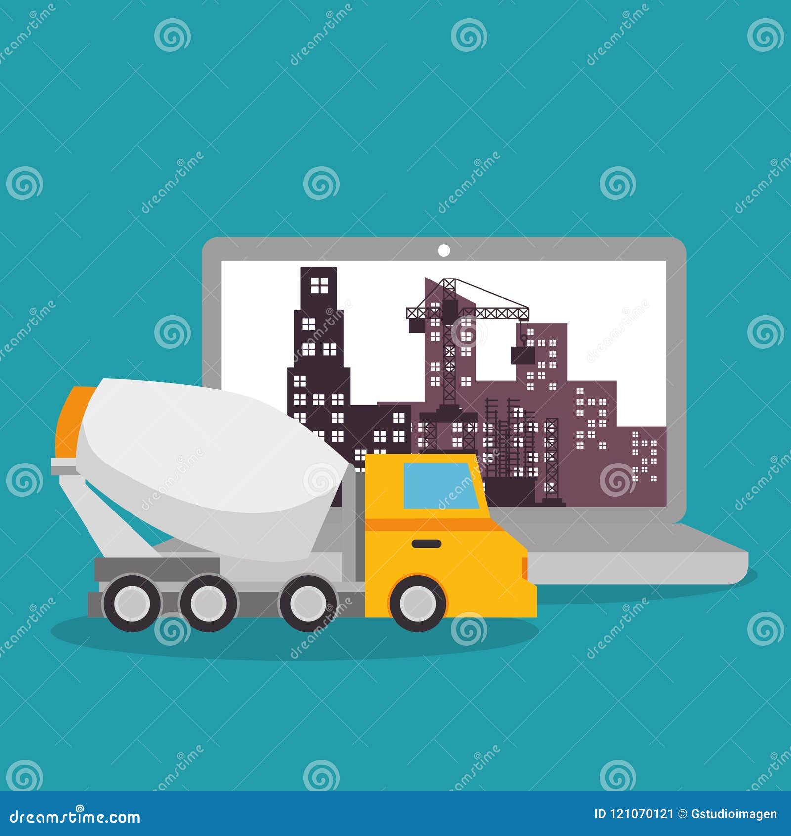 Worker Under Construction with Laptop Stock Vector - Illustration of ...