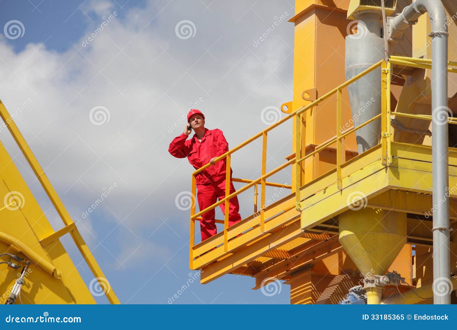 Worker in Uniform Calling on Phone on Industrial Stock Image - Image of ...