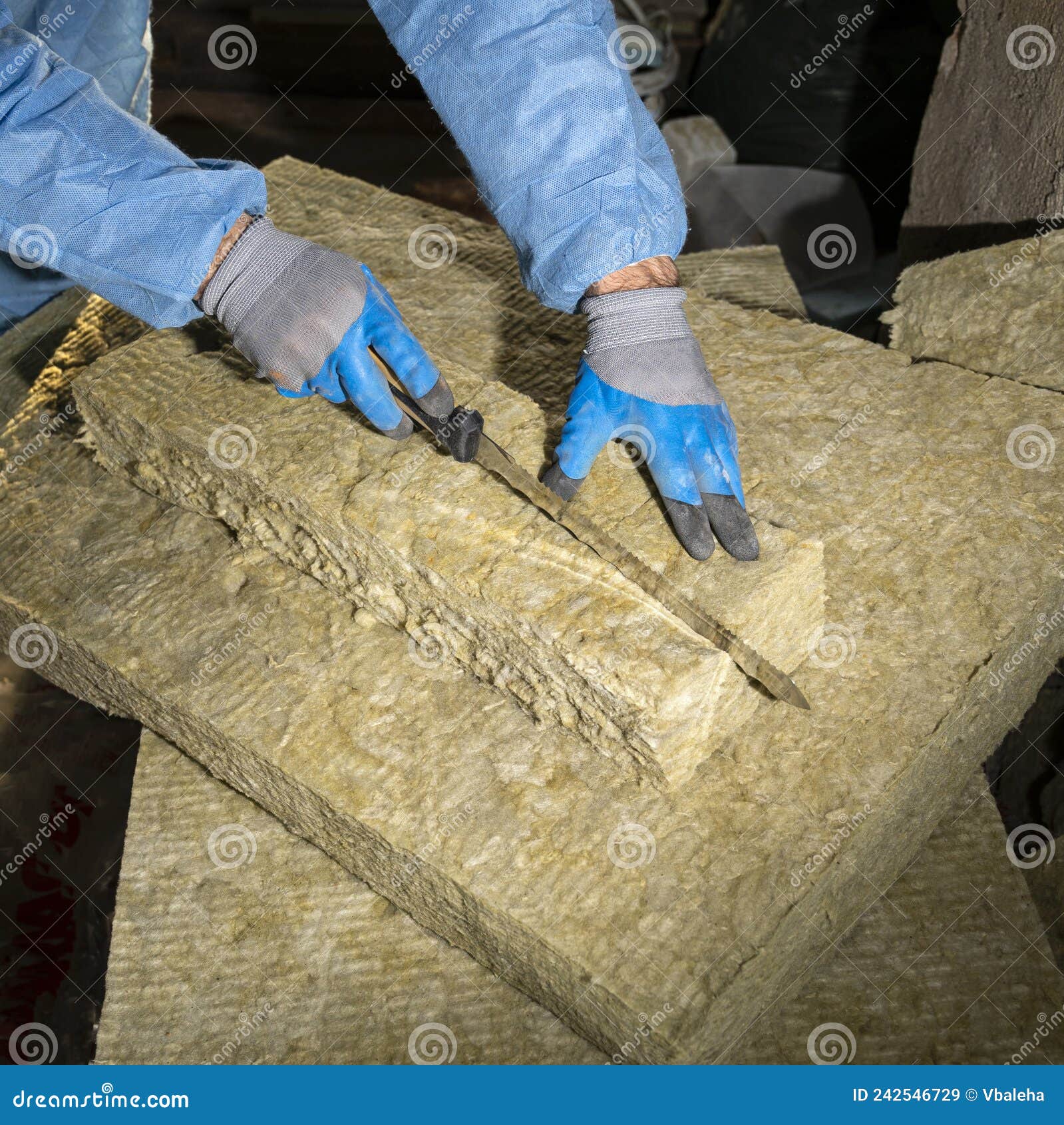 Worker in Uniform Cutting Mineral Wool Panels Stock Image - Image of ...