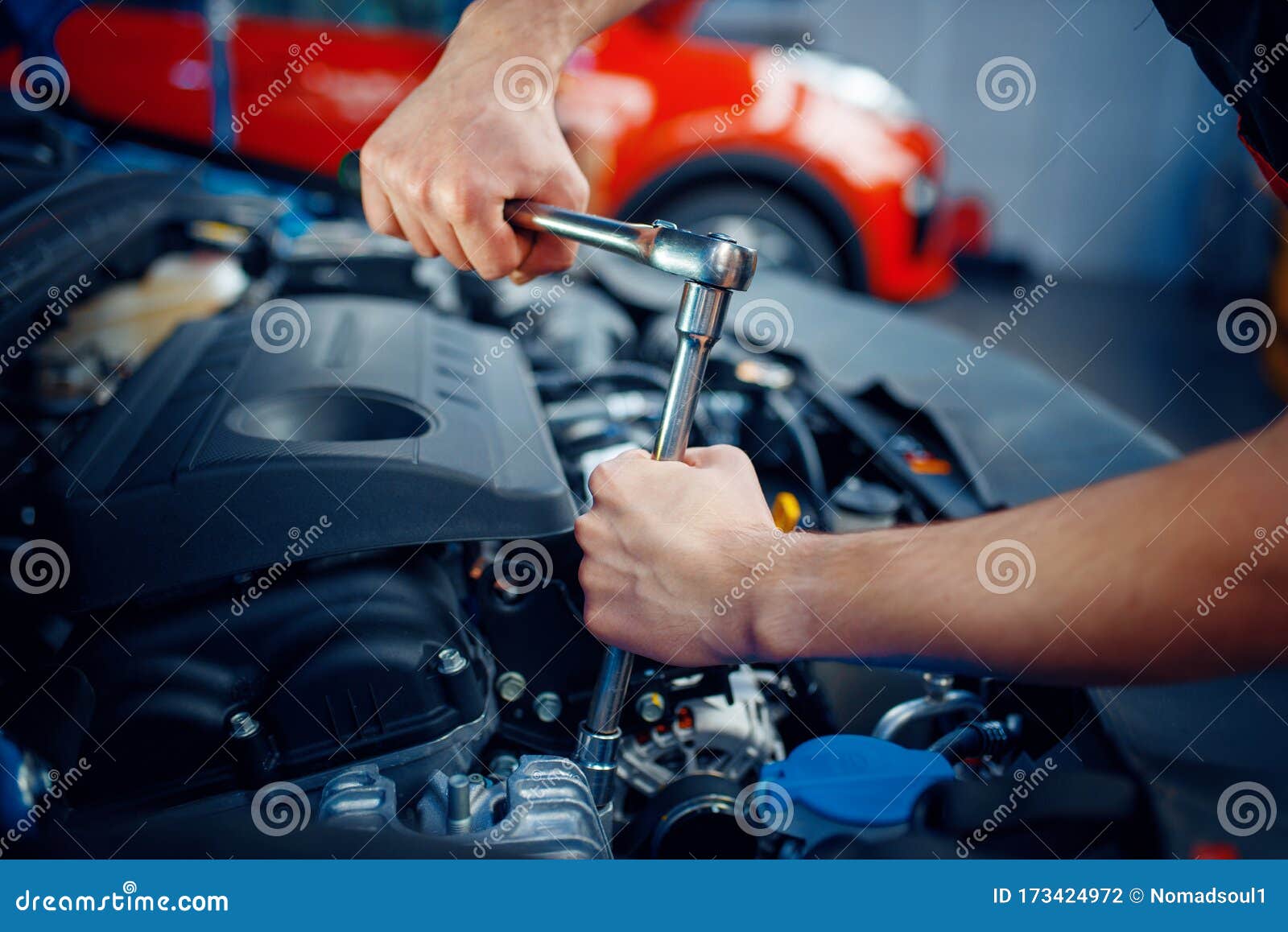 Worker Disassembles Vehicle Engine, Car Service Stock Photo - Image of ...
