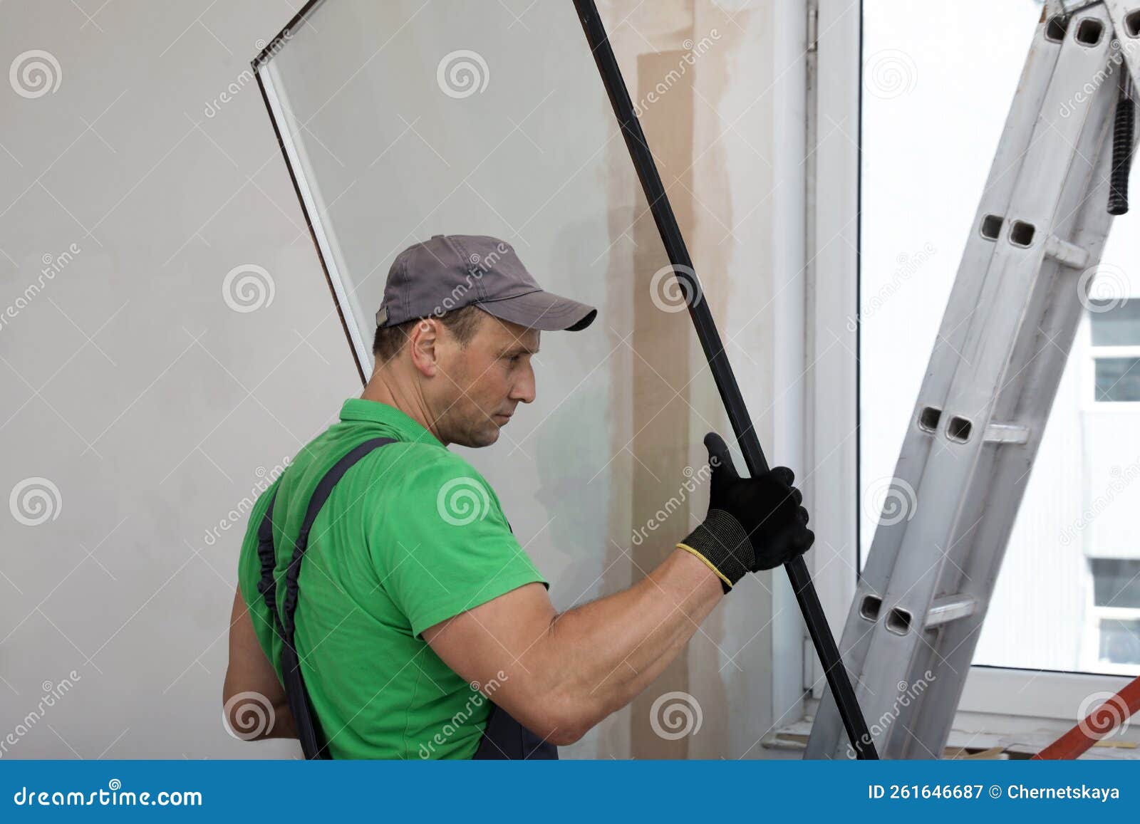 Worker in Uniform Installing Double Glazing Window Indoors Stock Image ...