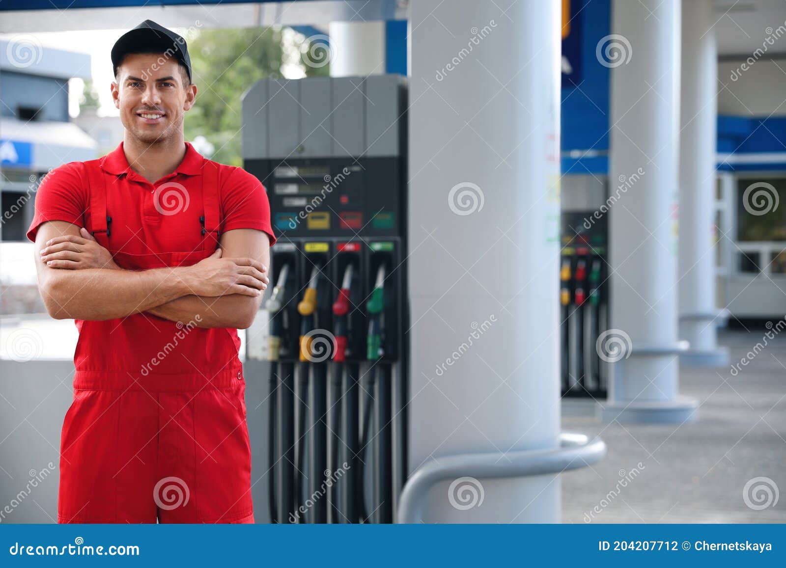 Worker in Uniform at Modern Gas Station Stock Photo - Image of male ...
