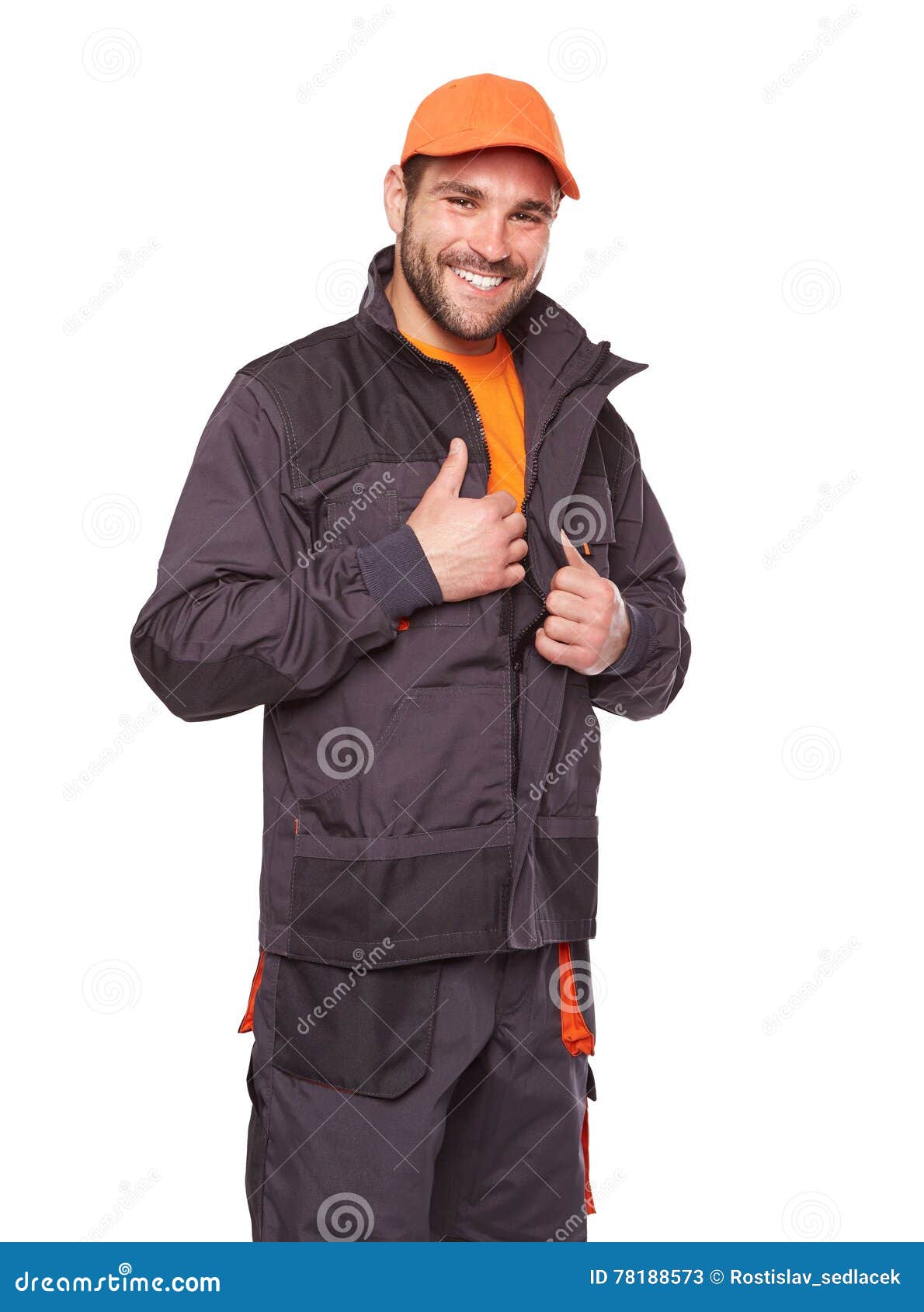 Worker in Uniform with Orange Cap Stock Image - Image of handyman ...
