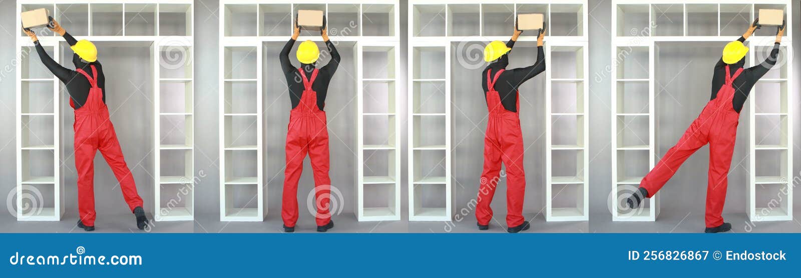 Worker in Uniform ,putting Package on Empty Shelf Stock Image - Image ...