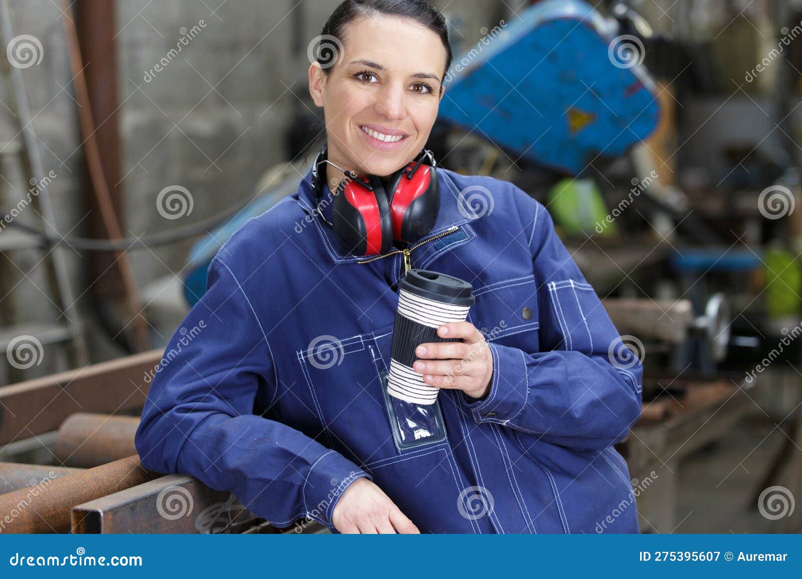 Worker in Uniform Wearing Drinking Coffee Stock Image - Image of ...