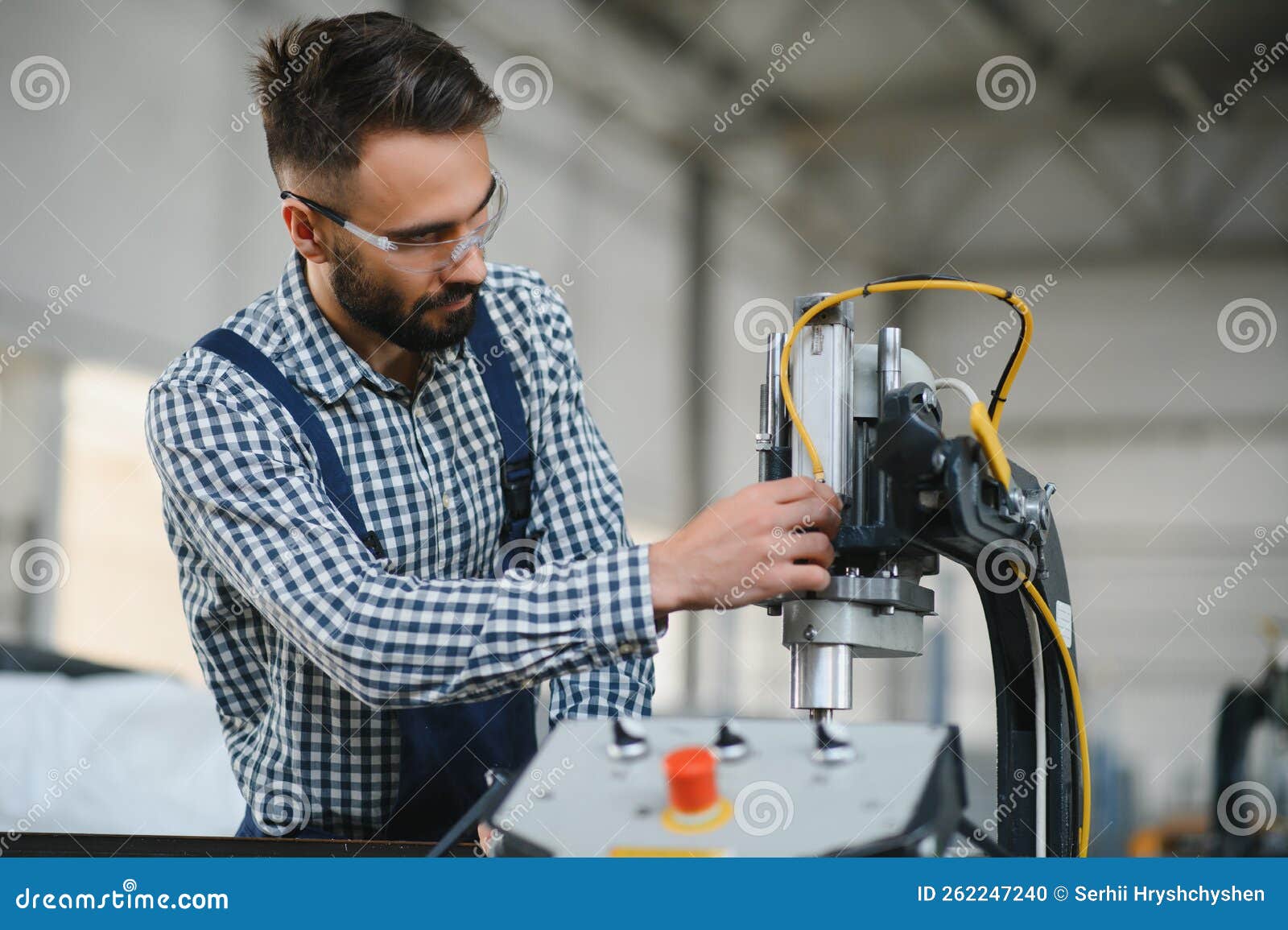 Worker in Uniform Working on Machine in PVC Shop Indoor Stock Photo ...
