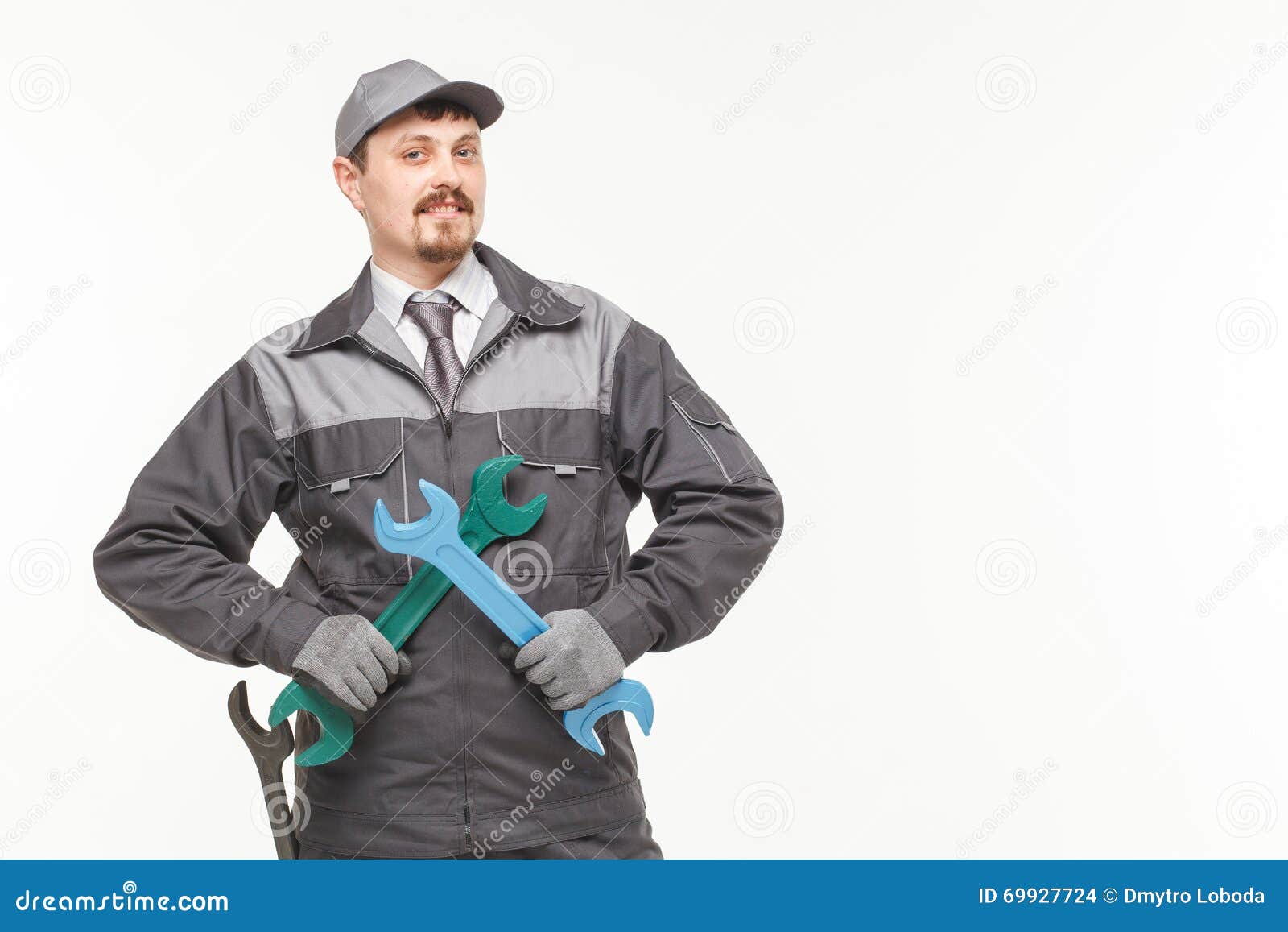 Worker in Uniform with Wrench Stock Photo - Image of occupation ...