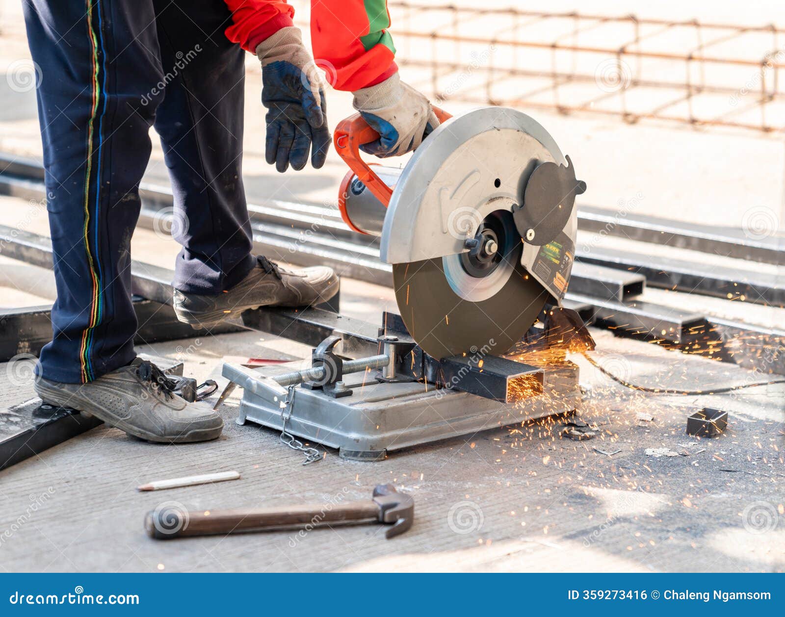Worker Use Angle Fiber Grinder Machine Cutting Steel Stock Photo ...