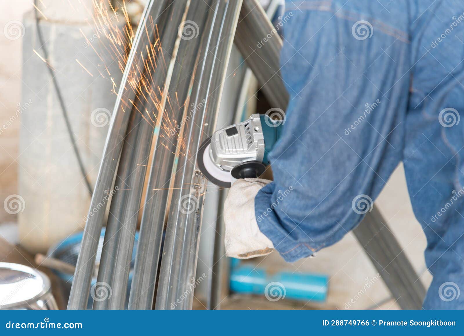 Use Grinding Machine for Grinding Surface for Steel Pipe Stock Photo ...