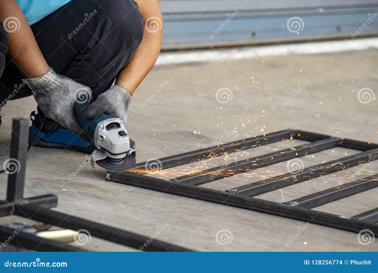 Worker Use Hand Grinder Machine. Stock Photo - Image of building ...