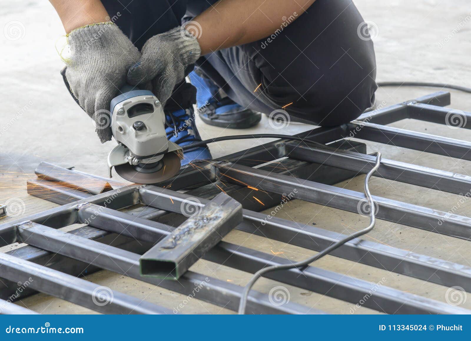 Worker Use Hand Grinder Machine Stock Photo - Image of occupation, iron ...