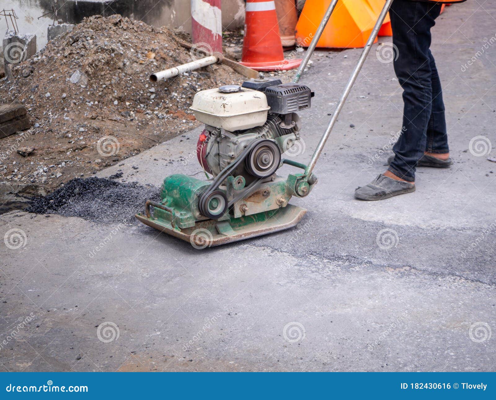 Worker Use Vibratory Plate Compactor Compacting Asphalt Stock Photo ...