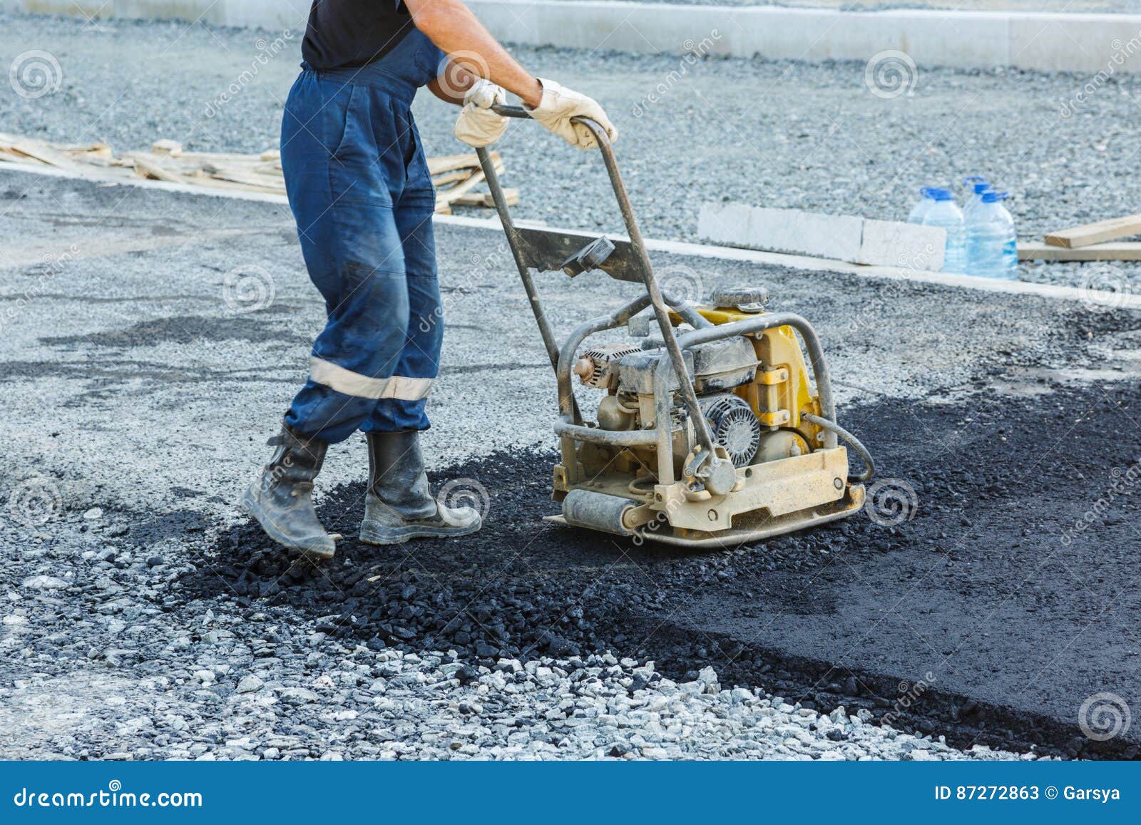 Worker Use Vibratory Plate Compactor Stock Image - Image of asphalting ...