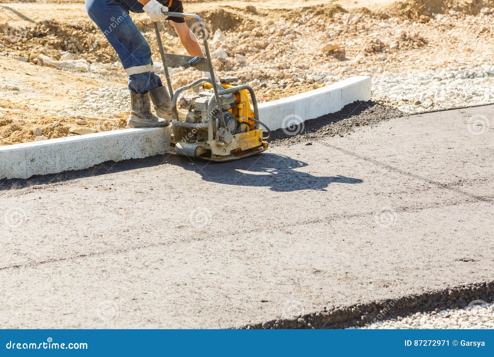 Worker Use Vibratory Plate Compactor Stock Image - Image of asphalt ...